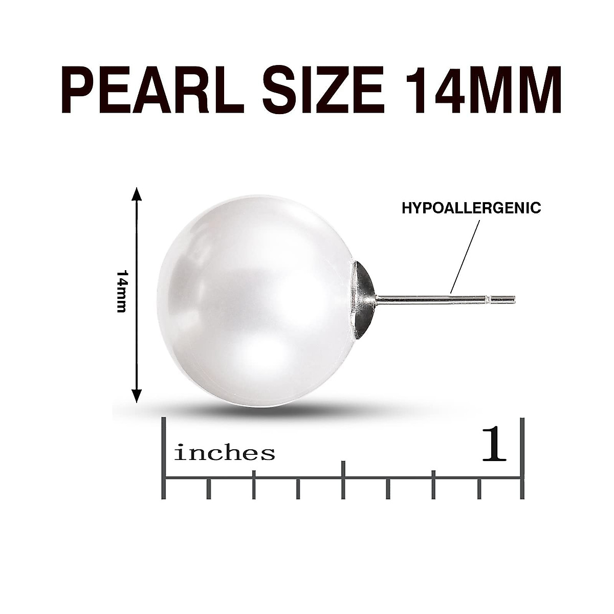 Big Pearl Earrings for Women Oversized Classic Faux Round Studs White Simulated Large Pearl Earrings for Women -14mm