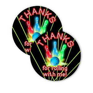 Bowling Party Favor Stickers - 20 Favor Bag Stickers - Bowling Party Thank You Tag - Bowling Party Supplies - Bowling Party Decorations - Glow Red Stickers