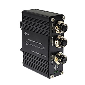Industrial M12 PoE Injector Gigabit Hardened PoE+ Injector, PoE at 802.3af/at 30W, 10/100/1000Mbps M12 A-Code PoE Adapter 12-48V DC DIN Rail/Wall Mount Waterproof Outdoor PoE Adaptor