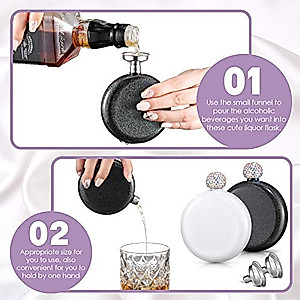 2 Pieces Cute Liquor Flask for Women Stainless Steel Flask Crystal Liquor Glitter Whiskey Flasks 5 oz Cute Liquor Flask with Crystal Lid, Funnel and Glitter Coating for Women Present (Black and White)
