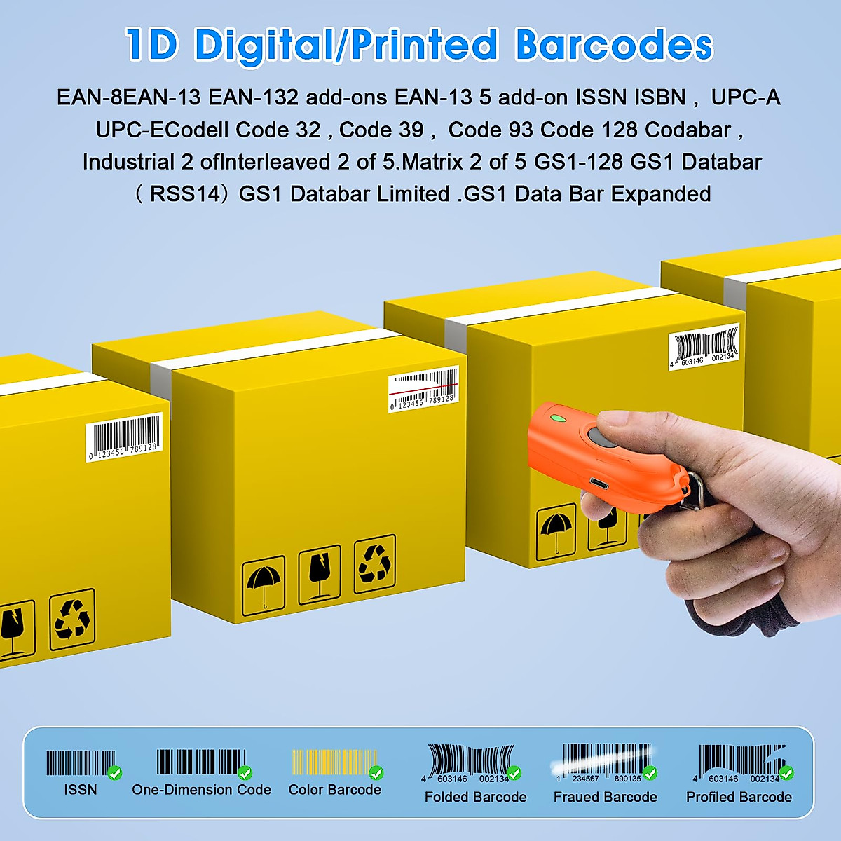 Symcode Bluetooth Barcode Scanner Mini 1D Small Portable Barcode Scanner 3-in-1 Bluetooth & 2.4G Wireless & USB Wired Barcode Scanner with Android,iOS,Computers,Windows