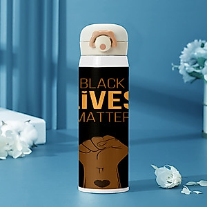 Kids Water Bottle Black Lives Matter Stainless Steel Travel Mug for School Lunch Vacuum Insulated Cups Flask with Locking Push-Button Lid (17 oz)