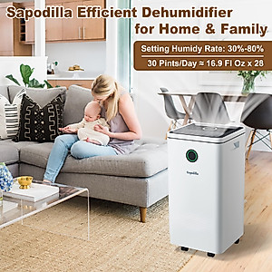 Sapodilla Dehumidifier for Basement, 30 Pints Dehumidifier for 2000 Sq.Ft, Auto or Manual Drainage, Portable Home Dehumidifier for Large Room Bedroom Bathroom Laundry