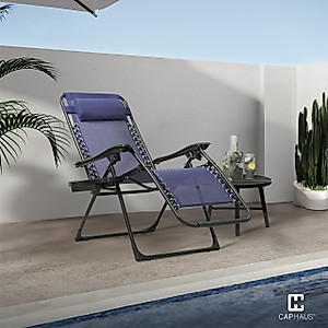 CAPHAUS Blue Zero Gravity Chair, Recliner, Lounge Chair, Folding Chair with Side Tray, Metal, Textilene Fabric, 300LB Weight Capacity, Indoor & Outdoor Use, Unisex, Blue