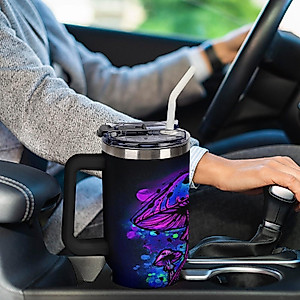 40oz Insulated Tumbler with Handle & Straw Stainless Steel Vacuum Sealed Water Bottle Leakproof Travel Mug for Car, Outdoor & Home BPA-Free Double Wall Cold Hot Beverage Thermos Sewant mushrooms
