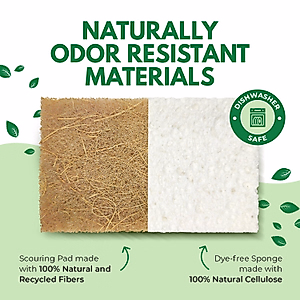 10 Pack Biodegradable Natural Kitchen Sponge - Compostable Cellulose and Coconut Walnut Scrubber Sponge - Eco Friendly Sponges for Dishes