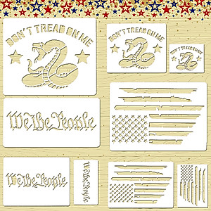 9 PCS American Flag Stencils We The People Stencil Don't Tread On Me Stencils Reusable Tracing Templates Tracing Stencils for Adults Stencils for DIY Card Albums Wall Floor Crafts Decors