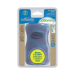 Dr. Brown’s Natural Flow Options+ Glass Baby Bottle Sleeves, 100% Silicone, 9 oz, Wide-Neck, Glow in the Dark