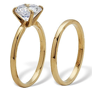 PalmBeach Yellow Gold Ion-Plated Stainless Steel Round Cubic Zirconia Solitaire Bridal Ring Set Sizes 6-10 Size 7
