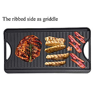 GasSaf Cast Iron Reversible Griddle with Handles, 20 Inch x 10.5 Inch Big Grill Pan for Stovetop