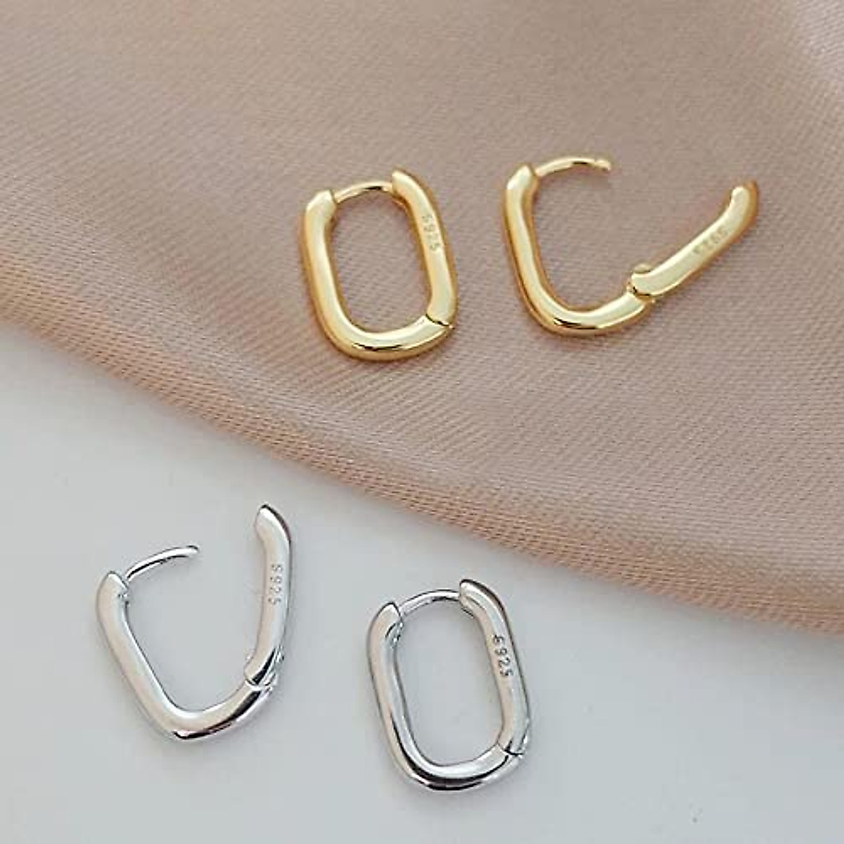 925 U Shape Hoop Earrings, Paperclip Link Chain Jewelry, Small Huggie Earrings for Women Gold