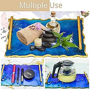 Silicone Resin Tray Mold,Large Irregular Tray Mold Epoxy Resin Mold with 2 Metal Handles Easy Demold Silicon Coaster molds for Making Faux Agate Tray,Serving Board,Fruit Tray,etc,L