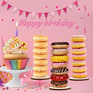 YGAOHF 5 PCS Reusable Wooden Donut Stands for Dessert Table - Detachable Doughnut Holder Bagels Display Stand Holder for Wedding Birthday Christmas Party Supplies