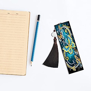 Alloyseed 2pcs Diamond Painting Bookmarks with Tassel for Office School Flower Animal Beaded Bookmark Kits DIY Special Shaped Diamond Art Craft Leather Bookmark Gift for Adults Kids Students Girls