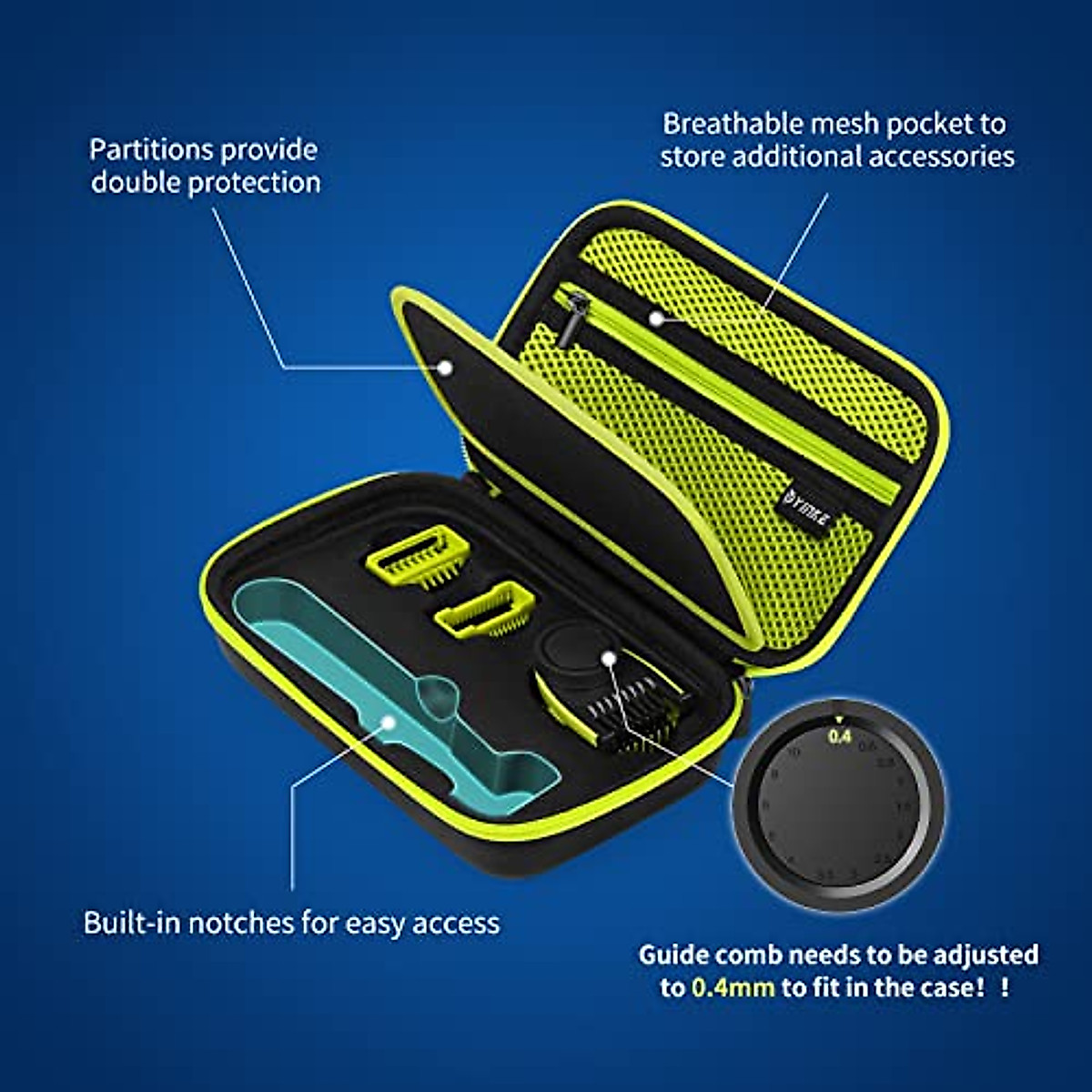Yinke Guards and Case for One Blade QP2520 QP2630 QP2724 QP2834 Shaver, 14 Adjustable Size Length Precision Comb 0.4-10mm with Body Kit Upgrade Your Oneblade Trimmer