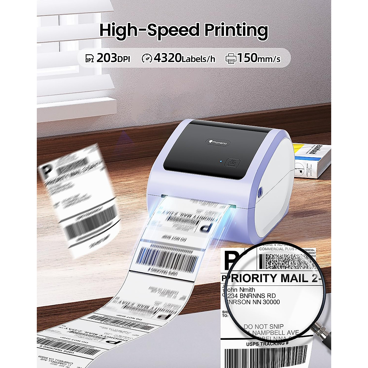 Phomemo Bluetooth Thermal Label Printer 4X6 - D520BT Wireless Shipping Label Printer Build-in Holder, Thermal Label Maker for Return Shipping Package, Compatible with Amazon, USPS, Shopify, Ebay