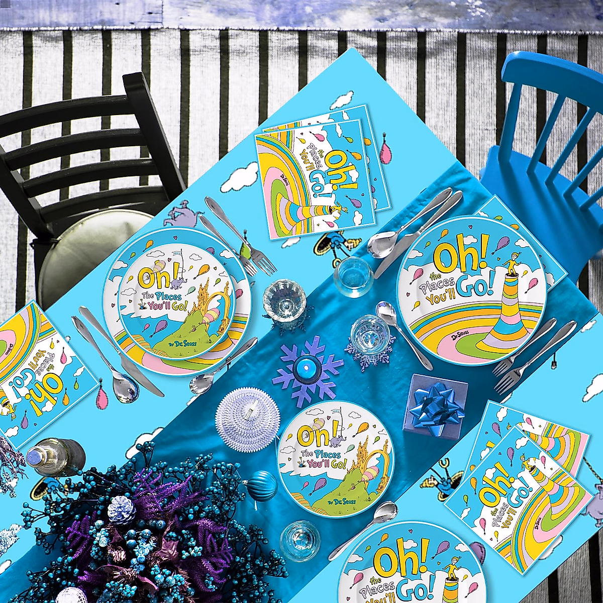 GPWXYYY 81Pcs Oh The Places You'll Go Decorations, Back to school Decorations Tableware Include 1 Tablecloth, 20 Napkins, 40 Plates, 20 Cups for Table Decor