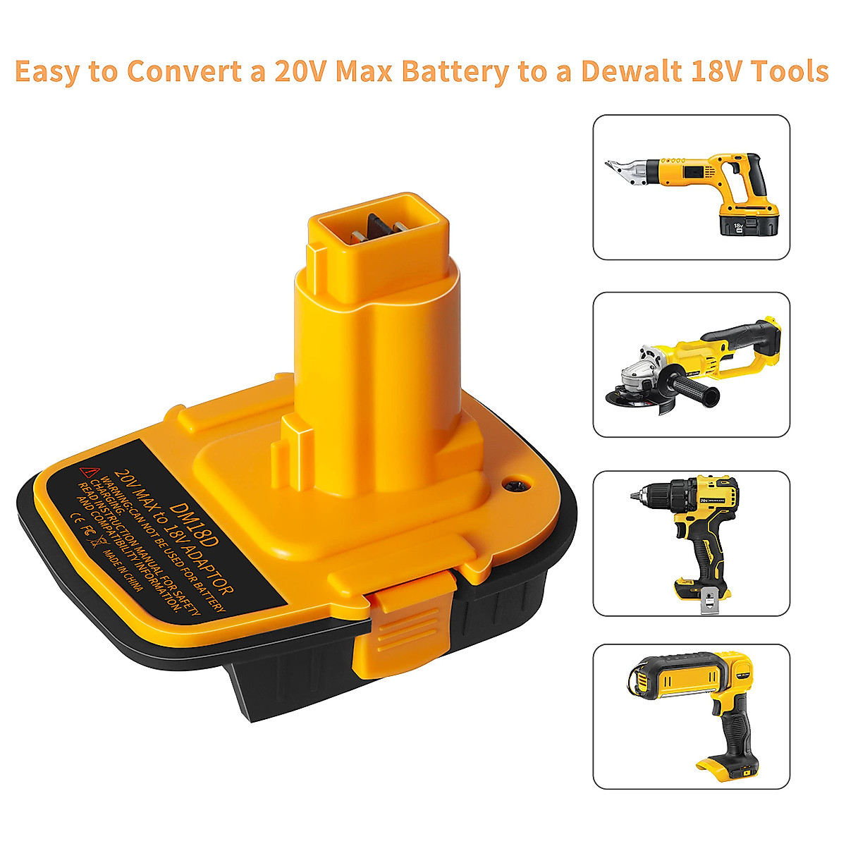 Battery Adapter DM18D with USB,Replacement DCA1820 Battery Adapter,Compatible with Dewalt 18V Tools (1 Pack)