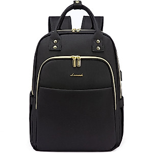 LOVEVOOK Laptop Backpack Purse for Women, 15.6 Inch Waterproof Work Laptop Bag, Large Teacher Nurse Bag with USB Port,Business Travel Computer Backpack College School Bookbag, Bllack