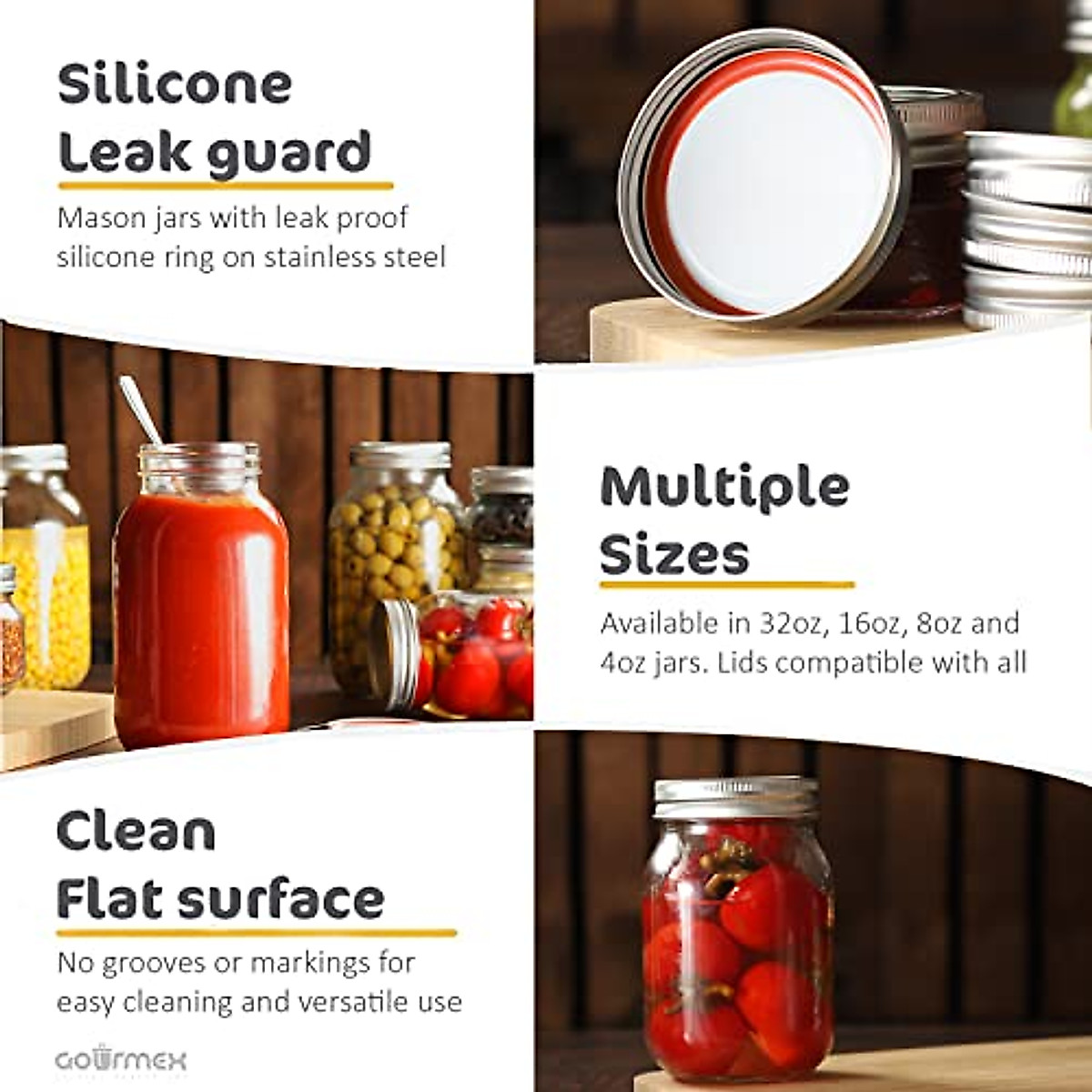 GOURMEX Glass Mason Jars With Lids | Sourdough Starter Jar, Vintage Kitchen Decorative Jars, Candle Jars | Glass Storage Jars Canning Supplies (8oz)