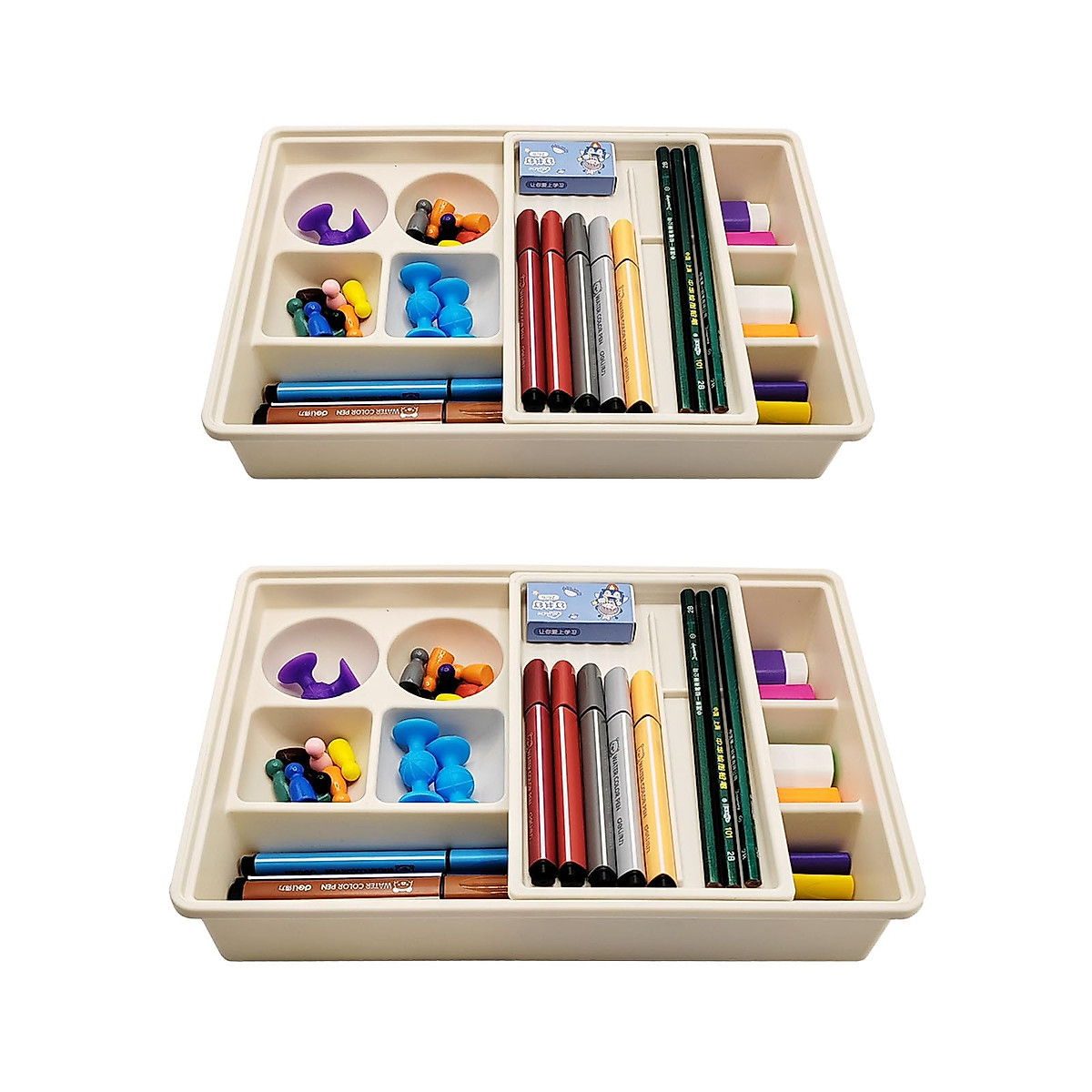 DRWUIS 2 Pack Desk Drawer Organizer Tray Desktop Drawer Organizers Junk Stationery Slides for Studio School Home Office