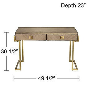 Coast to Coast Wheaton Modern Metal Ash Wood Rectangular Writing Desk 49 1/2" x 23" with 2-Drawer Gold Brown Open Leg for Living Room Bedroom Bedside Entryway House Balcony Office Bathroom
