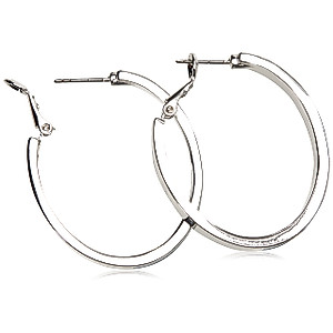 Guess Silvertone Pave Crystal Glass Stone and Light Blue Hoop Earrings