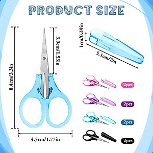 8Pcs Scissors for Crafting Stainless Steel Scissors with Protective Cover Mini Detail Craft Scissors Straight Fine Tips Design for Crafting Facial Hair Trimming Travel School DIY Projects