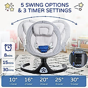Baby Swing for Infants, Baby Rocker with 5 Natural Sway Speeds, 5 Point Harness Baby Bouncer for 5-20 Lb, 3-36 Months（Black）