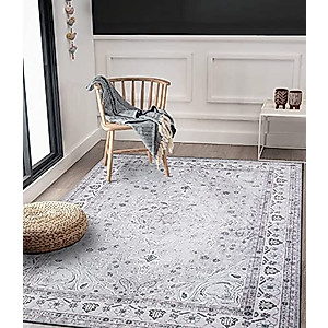 Rugshop Transitional Medallion Stain Resistant Flat Weave Eco Friendly Premium Recycled Machine Washable Area Rug 5'x7' Gray