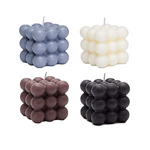 Bubble Candle, 4pcs Cube Soy Wax Bubble Candles Scented Aesthetic Bubble Candle Set for Home Bedroom Decor Birthday Mothers Day Gifts for Mom (Black+ White+Grey+Brown)