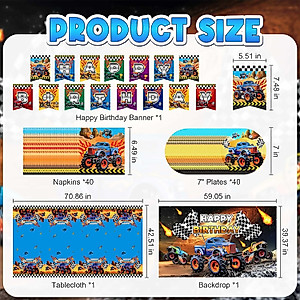 83Pieces Truck Birthday Party Supplies, Truck Birthday Party Decorations Include 1Pc 5*3FT Truck Backdrop, 1Pc 71*42inch Tablecloth, 1Pc Banner, 40Pcs 7" Plates and Napkins for Boy Birthday Party