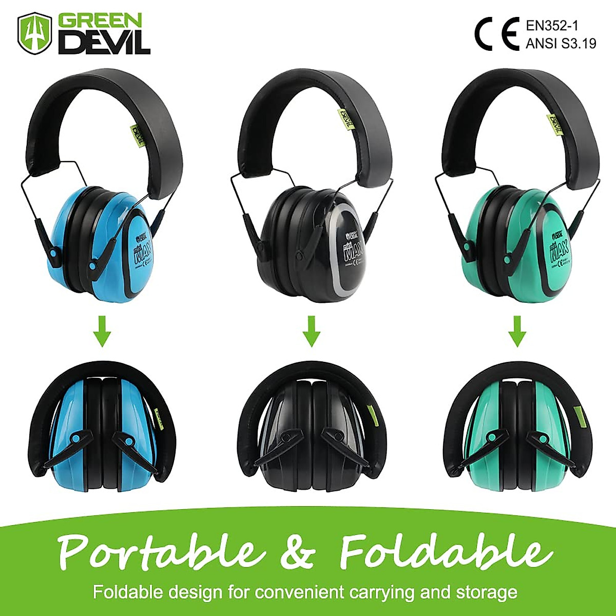 GREEN DEVIL 3 Pack Kids Ear Protection Ear Muffs 27dB Noise Cancelling Hearing Protection Headphones For Toddlers To Teens