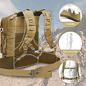 EMDMAK Military Tactical Backpack, 42L Large Military Pack Army 3 Day Assault Pack Molle Bag Rucksack for Outdoor Hiking Camping Hunting