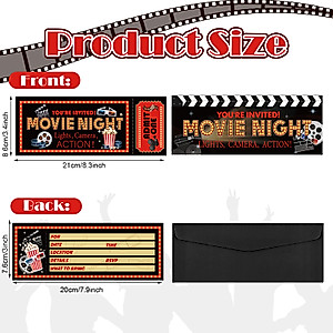 Woanger 50 Pieces Movie Party Invitations with Envelopes Movie Night Invitations Movie Ticket Birthday Invitations for Birthday Baby Shower Movie Night Red Carpet Party