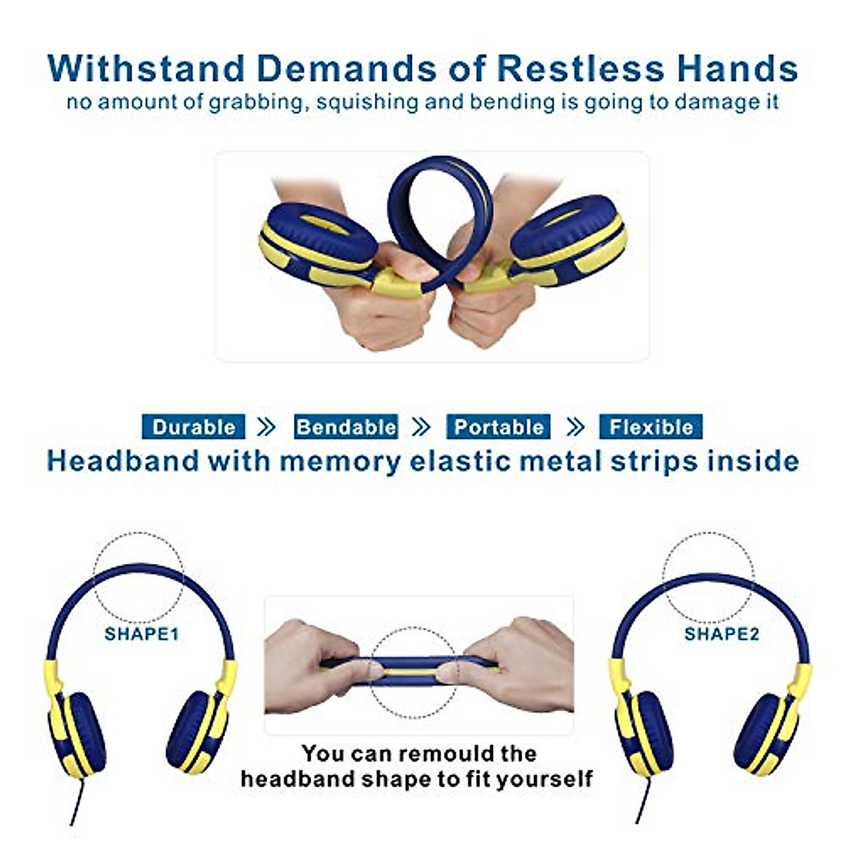 2 Pack of SIMOLIO Foldable Kids Headphone with Mic & 75dB, 85dB, 94dB Volume Limited, Children Headphones for Girls,Boys,On-Ear Kids Headphones for School,Travel(Mint,Yellow)