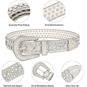 Studded Rhinestone Belts Men Women Fashionable Sparkly Diamond Belt Shiny Crystals Inlaid Design Leather Diamond Belt, Shiny Belts Rhinestone Black Gold Silver Belt for Wedding Party Gifts