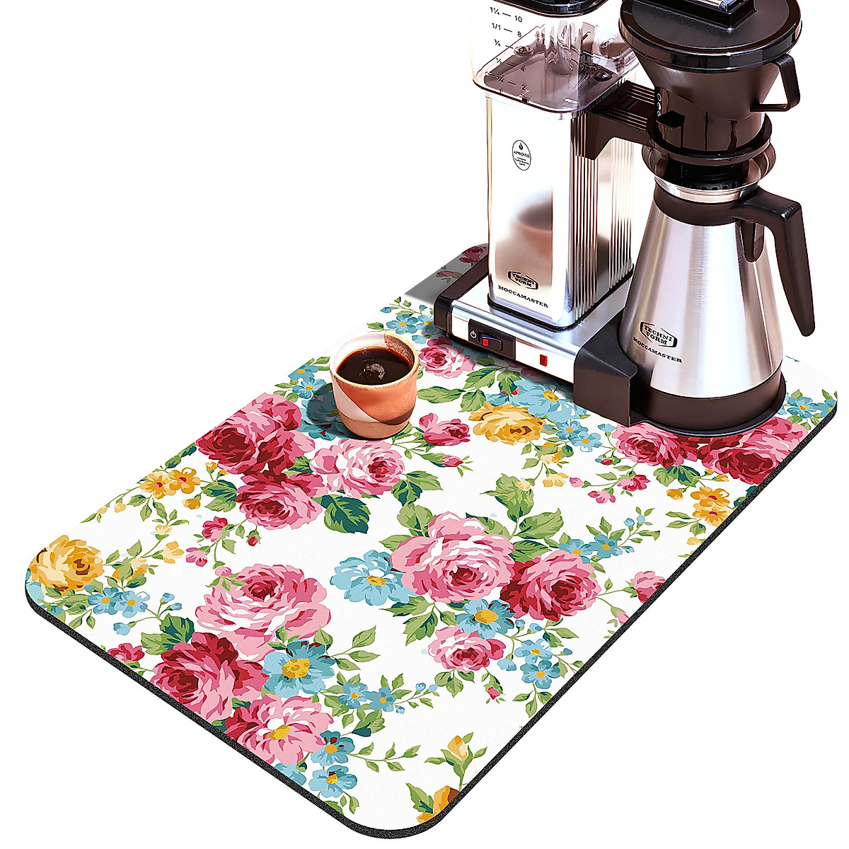 Coffee Bar Mat Accessories for Countertop Pioneer Flower Absorbent Hide Stain Rubber Backed Dish Drying Mats for Kitchen Counter Draining Pad Decor Gift Fit Under Coffee Maker (20x12in)