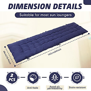 Vercraft 4 Pcs Chaise Lounge Chair Cushion 64 x 19 Inch Outdoor Patio Chaise Lounge Cushion Summer Recliner Cushion Pad with Ties Seasonal Replacement Cushions for Home Patio Beach(Dark Blue)