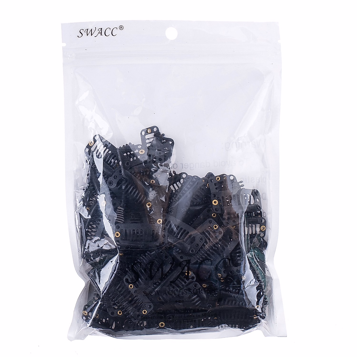 SWACC 100 Pcs U Shape Metailic Snap Clips ins for Hair Extension Hairpiece DIY Snap-Comb Wig Clips with Rubber (Black, 9-Teeth 6 Holes)