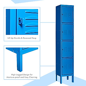 MIIIKO Metal Locker 4 Tiers, Employee Locker Cabinet, 4 Tiers Blue Locker Cabinet for School, Gym and Home Office