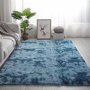 URBEST Area Rugs Super Soft Rustic Plush Fuzzy Shag Tie-Dye Rug for Living Room Kids Bedroom Pet Friendly Dark Blue 3x5.3 Feet