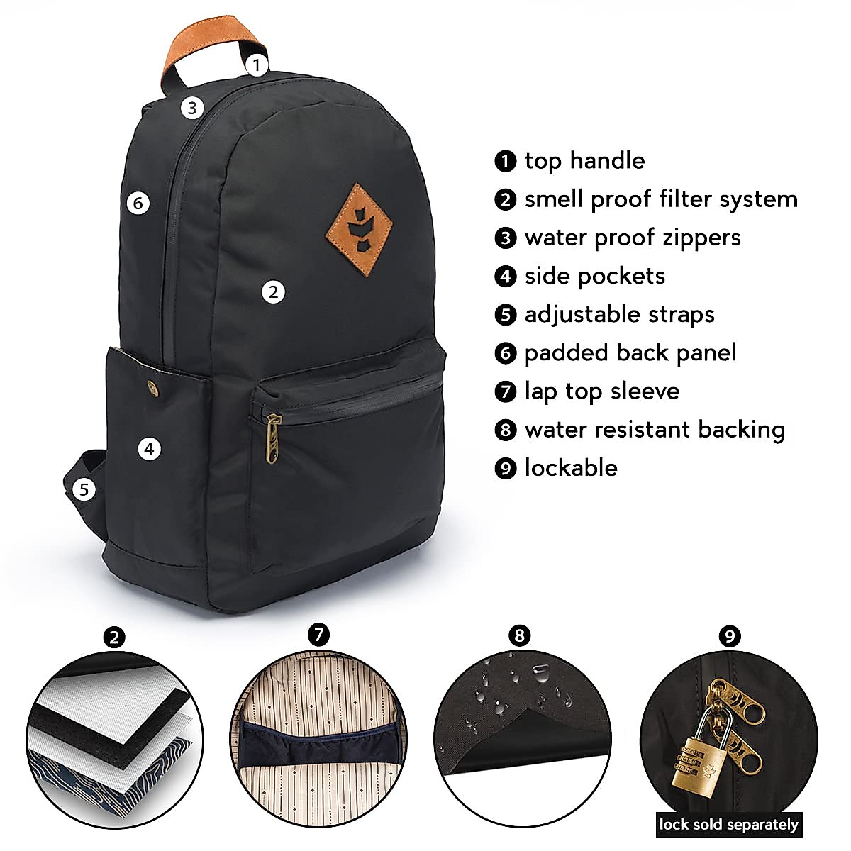 Revelry Supply Explorer Smell Proof and Water Resistant Medium Size Travel Backpack - 18 L (Black)