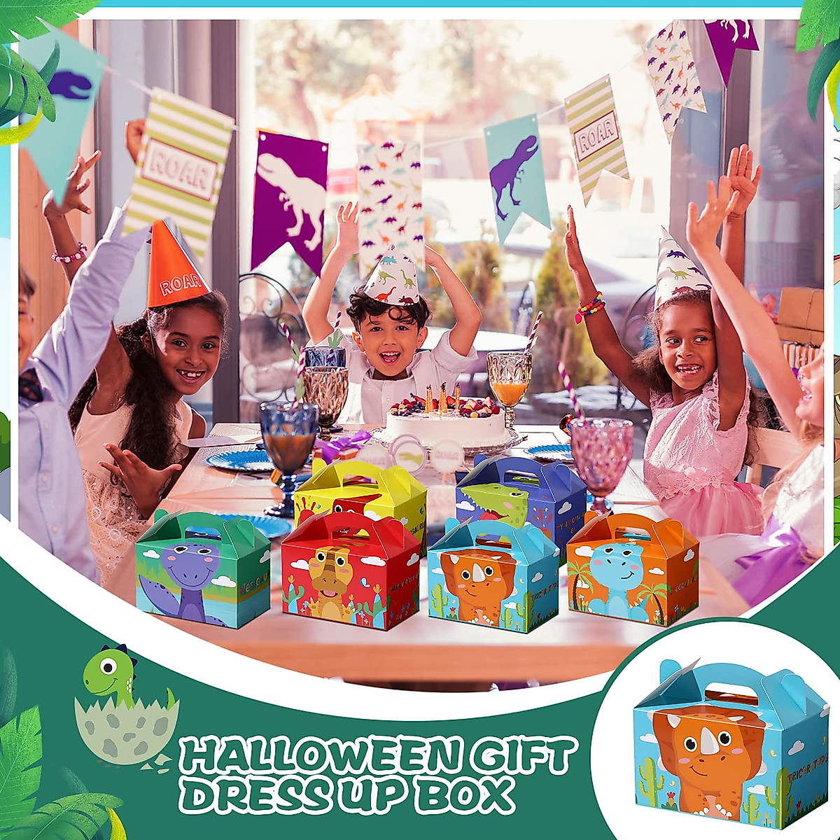 24 Pcs Dinosaur Favor Boxes for Birthday Party Dinosaur Treat Boxes Dinosaur Theme Candy Goodie Boxes Party Favors for Boys Girls Kids Baby Shower Party Supplies, 6 x 3.5 x 3.5 Inch (Lovely Style)