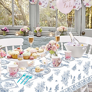 81Pcs Blue and White Flower Party Decorations, Floral Dinnerware Set, Blue and White Porcelain Plates, Napkins, Tablecloth for Bridal Birthday Baby Shower Spring Summer Tea Party Supplies, Serve 20