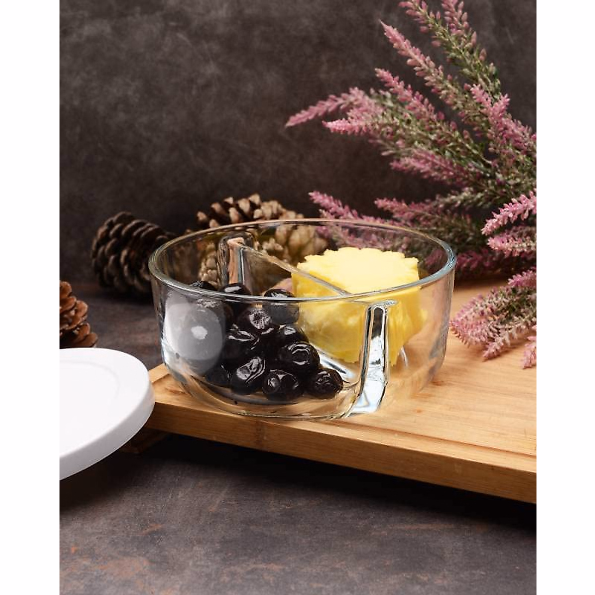 Biandeco Glass Food Storage Container 2 Compartments with Lid, Glass Lunch Containers, Glass Food Prep Containers with Lids Lunch Box Snack Container for Oven, 26.54 oz (Green Lid)