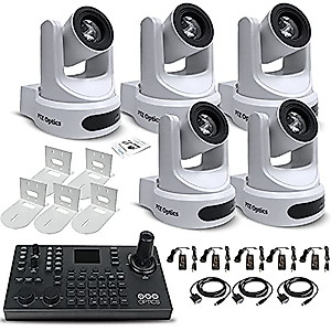 PTZOptics 5 x 30X-NDI Broadcast and Conference Camera (White) (PT30X-NDI-WH) + SuperJoy IP and Serial Controller + 5 x Universal Wall Mount Bracket (White) - 5 Camera, Mount and Controller Bundle