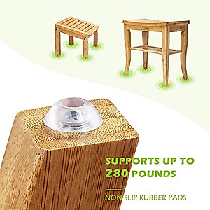 OasisCraft Bamboo Shower Bench with Foot Stool, 2-Tier Wood Spa Bath Organizer Seat with Underneath Storage Shelf, Wooden Bath Chair for Inside Shower, Small Bathroom Stool with Free Soap Dish