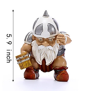 Newmyth 6" Viking Victor Norse Dwarf Gnome with Hammer Statue Outdoor Resin Figurines for Home Yard Garden Lawn Miniatures Fairy Garden Accessories