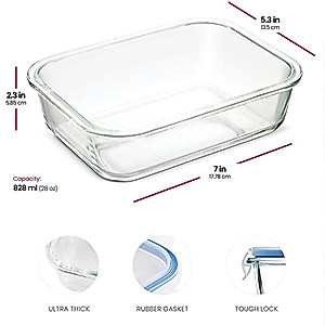 FineDine Glass Meal Prep Containers with Lids - Set of 3 Square 28 Oz Containers - Airtight, Leakproof, Microwave & Dishwasher Safe - Perfect for Snacks, Dips, and Meal Prep (Pink)